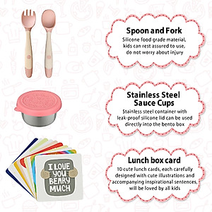 wiwens Bento Lunch Box for Kids with 12oz Soup Thermo Leak-Proof Lunch Food Container with 5 Compartment Thermo Hot Food Jar and Insulated Lunch Bag for Kid Toddler Girls Boys to School