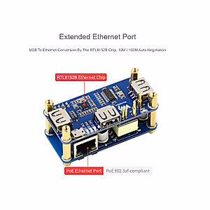 waveshare PoE Ethernet USB HUB HAT with Box ABX Case for Raspberry Pi Zero/Zero W/2 W/Zero WH/2 WH, with 1 RJ45 10/100M Ethernet Port, 3 USB Ports Compatible with USB2.0/1.1,802.3af-Compliant