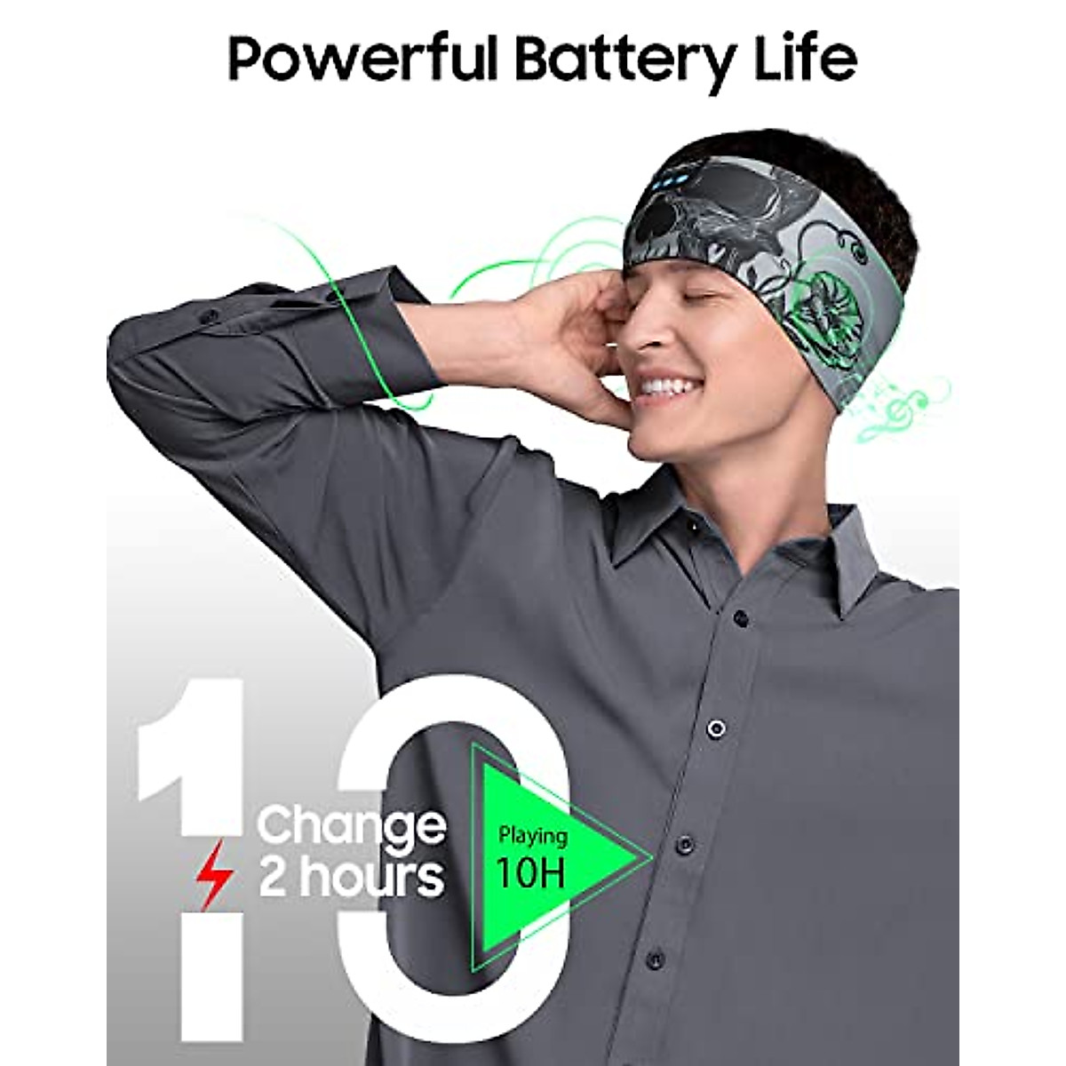 MUSICOZY Sleep Headphones Bluetooth Headband, Wireless Sleeping Headphones Music Sport Headbands, Long Time Play Sleeping Headsets Built-in Thin Speakers, Skulls Design for Sleeping Yogo