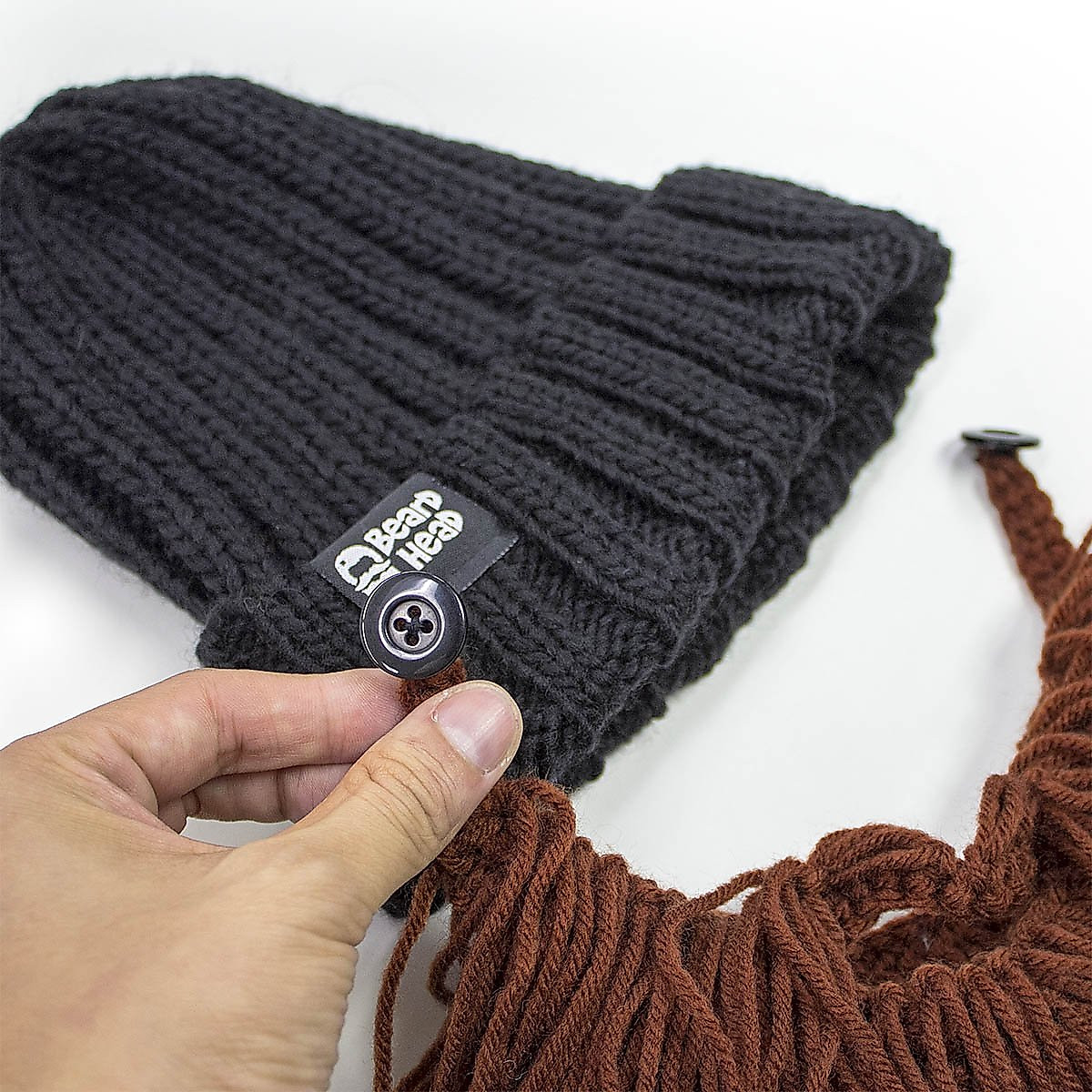 Beard Head Barbarian Vagabond Beanie - Original Handmade Knit Hat and Removable Brown Beard