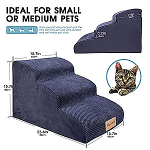 Topmart 3 Tiers Foam Dog Ramps/Steps,Non-Slip Dog Steps,Extra Wide Deep Dog Stairs,High Density Foam Pet Stairs/Ladder,Best for Older Dogs,Cats,Small Pets,with Dog Rope Toy,Blue