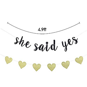 She Said Yes Banner,Engagement Party Decor,Bachelorette/Wedding/Engagement/Bridal Shower Party Decorations (Black&Gold)