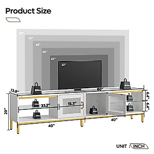 Bestier 80 inch TV Stand for TVs Up to 85", 4 in 1 Entertainment Center with LED Lights, Modern Media Console Table with Storage Cabinet & Adjustable Shelves, for Living Room Bedroom, White Marble