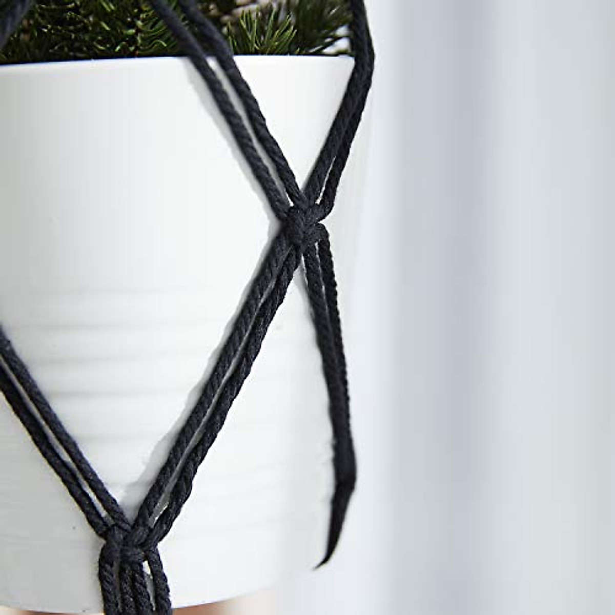 PROTITOUS Macrame Plant Hanger 3pcs Black Indoor Hanging Planter Basket Flower Pot Holder Cotton Rope with Ceiling Hook,Same Size,4 Legs 39 Inch