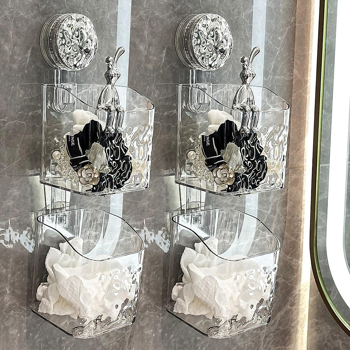 CRUIFU Acrylic Transparent Shower Storage, Light Luxury Style Glacier Pattern Suction Cup Shelf, Shower Caddy Easymount Bathroom Storage Shelf No Drilling Required