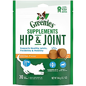 GREENIES Supplements Hip & Joint Supplements for Dogs With Glucosamine and Chondroitin, 30 Count Chicken-Flavor Soft Chews Dog Joint Supplements
