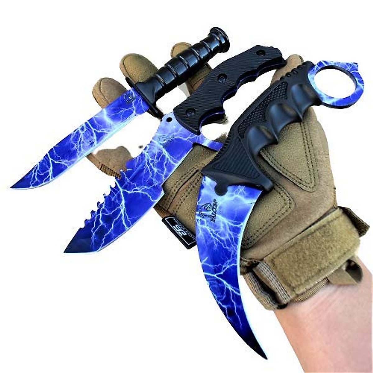 Tactical Knife Survival Knife Hunting Knife Fixed Blade Knife Combo Razor Sharp Edge Camping Accessories Camping Gear Survival Kit Survival Gear Tactical Gear 52319 (Lightning)