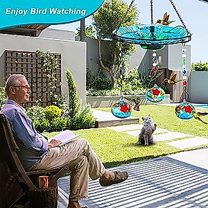 Headak Life Hummingbird Feeder and Bird Bath for Outdoors 2-in-1 for Small Birds - Hummingbird Bath Fountain with 3 Red Feeder Pots - Hanging Solar Bird Bath Fountains