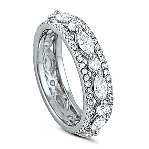 Heartbeat Sterling Silver Simulated Diamond Marquise and Round Eternity Ring (7)