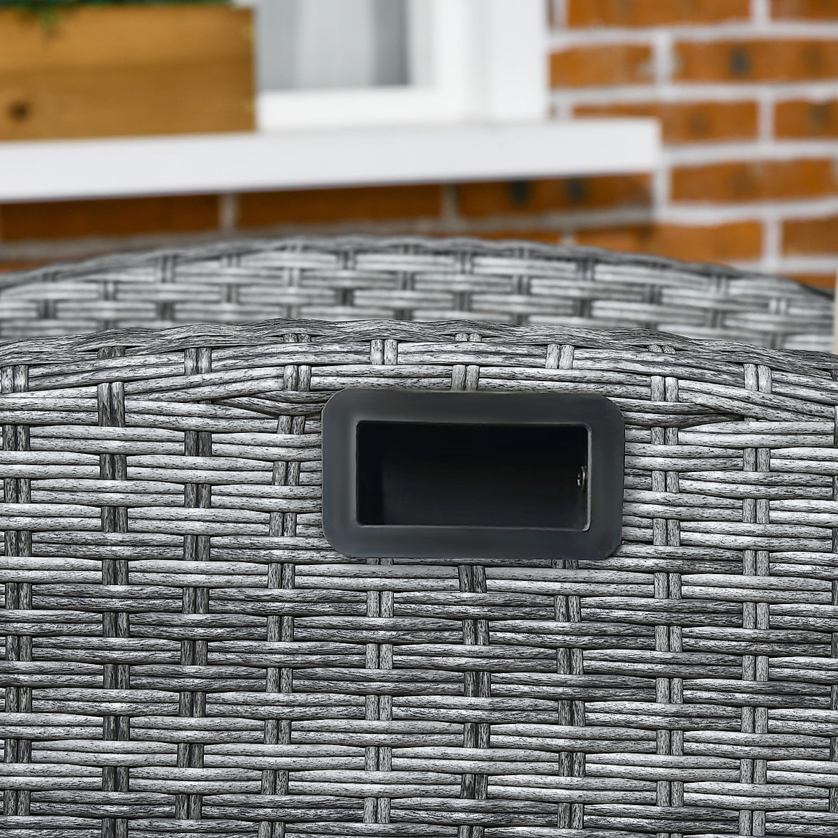 Outsunny Outdoor Recliner Chair with Cushions, PE Wicker Reclining Patio Lounge Chair with Adjustable Footrest, Armrests, Side Tray Table for Balcony, Porch, Khaki