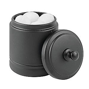 mDesign Metal Bathroom Vanity Storage Organizer Canister Jar with Lid for Cotton Balls, Swabs, Makeup Sponges, Bath Salts, Hair Ties, Jewelry - Hyde Collection - 2 Pack - Matte Black