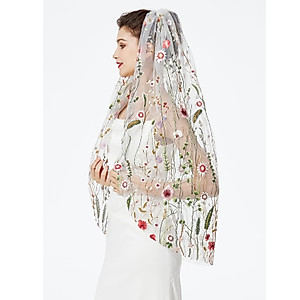 BEAUTELICATE 1 Tier Wedding Bridal Veil Exquisite Embroidered Secret Garden Veil With Comb