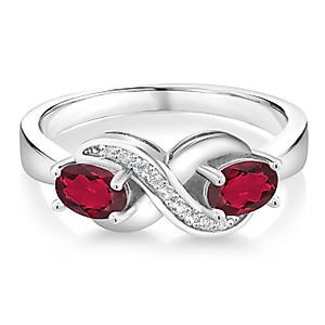 Gem Stone King 925 Sterling Silver 2-Stone Gemstone Birthstone and White Created Sapphire Infinity Promise Forever Love Knot Ring For Women | Oval 6X4MM | Available In Size 5, 6, 7, 8, 9