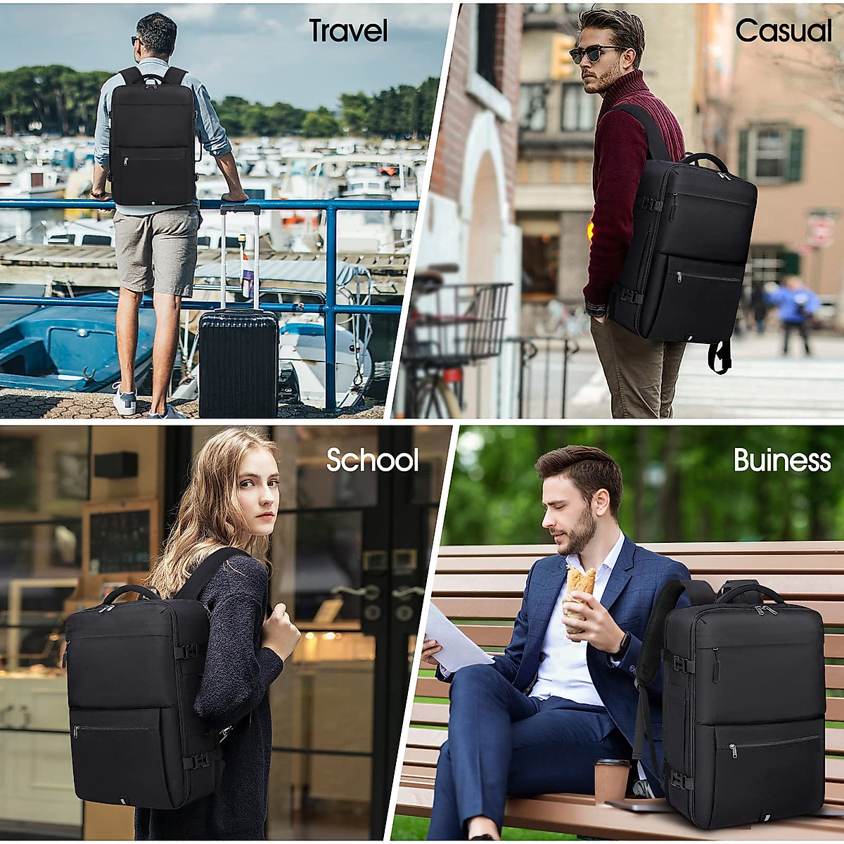 Travel Backpack for Men Women 17 Inch Flight Approved Carry on Backpack Waterproof Large 40L Laptop Backpack Luggage Daypack Business College School Computer Weekender Overnight Backpack,Black