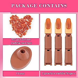 Nail Practice Finger for Acrylic Nails, 3PCS Adjustable Fake Mannequin Fingers with 1PC Acrylic Finger Base and 100PCS Brown Nail Tips, Movable Flexible Training Fake Finger Nail to Practice Nail Art