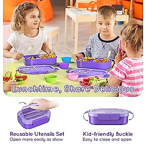 TIME4DEALS Lunch Box Kids Adult Bento Box Bento-Style Lunch Box 1300ml Ideal Portion Size Leak Proof Bento Lunch Box for Teens Toddlers, BPA Free Lunchbox Containers for School Work Picnic (Purple)