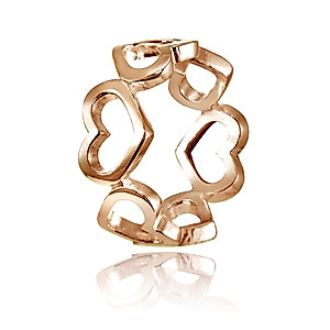 Hoops & Loops Rose Gold Flashed Sterling Silver High Polished Open Heart Eternity Band Ring, Size 7