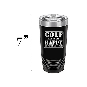 Rogue River Tactical Funny Golf Makes Me Happy Golf Ball 20 Oz. Travel Tumbler Mug Cup w/Lid Vacuum Insulated Hot or Cold Gift For Golfer Dad Grandpa Ball Black