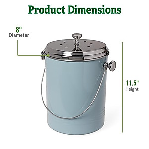 Gardener's Supply Company Large Stainless Steel Compost Pail | Stylish Kitchen Countertop Metal Compost Crock with Lid and Handle for Organic Composting | Holds 1.7 Gallon of Food Scraps