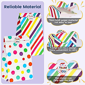 TOXOY 24PCS Party Favor Bags, Treat Bags with Stickers Colorful Stripe Dot Gift Bags for Kids Birthday Party Baby Showers 4.7" x 3.1" x 8.7"
