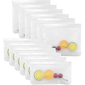 Kissral Reusable Food Storage Bag, 12 Pack Zip Sandwich Bags, Leakproof Silicone Freezer Bags, Thick Fresh-Keeping Bag for Kids Sandwich, Snack, Liquid, Lunch, Fruit, 19 x 22cm, 12.4 x 22 cm