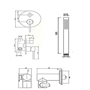 SYLKWOR Bathroom Taps, Bathroom Bath Matt Shower Faucet Brass Diverter Mixer Tap Set Hand Held Shower Head Wall-Mounted Shower System/10Inch
