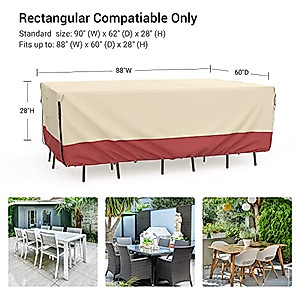 Patio Furniture Set Cover Waterproof, 600D Heavy Duty Lawn Patio Furniture Covers, U-COMSO Outdoor Sectional Sofa Cover Patio Table Chair Set Cover, 90 ''W x 62'' D x 28'' H, Beige & Orange (U-CM)