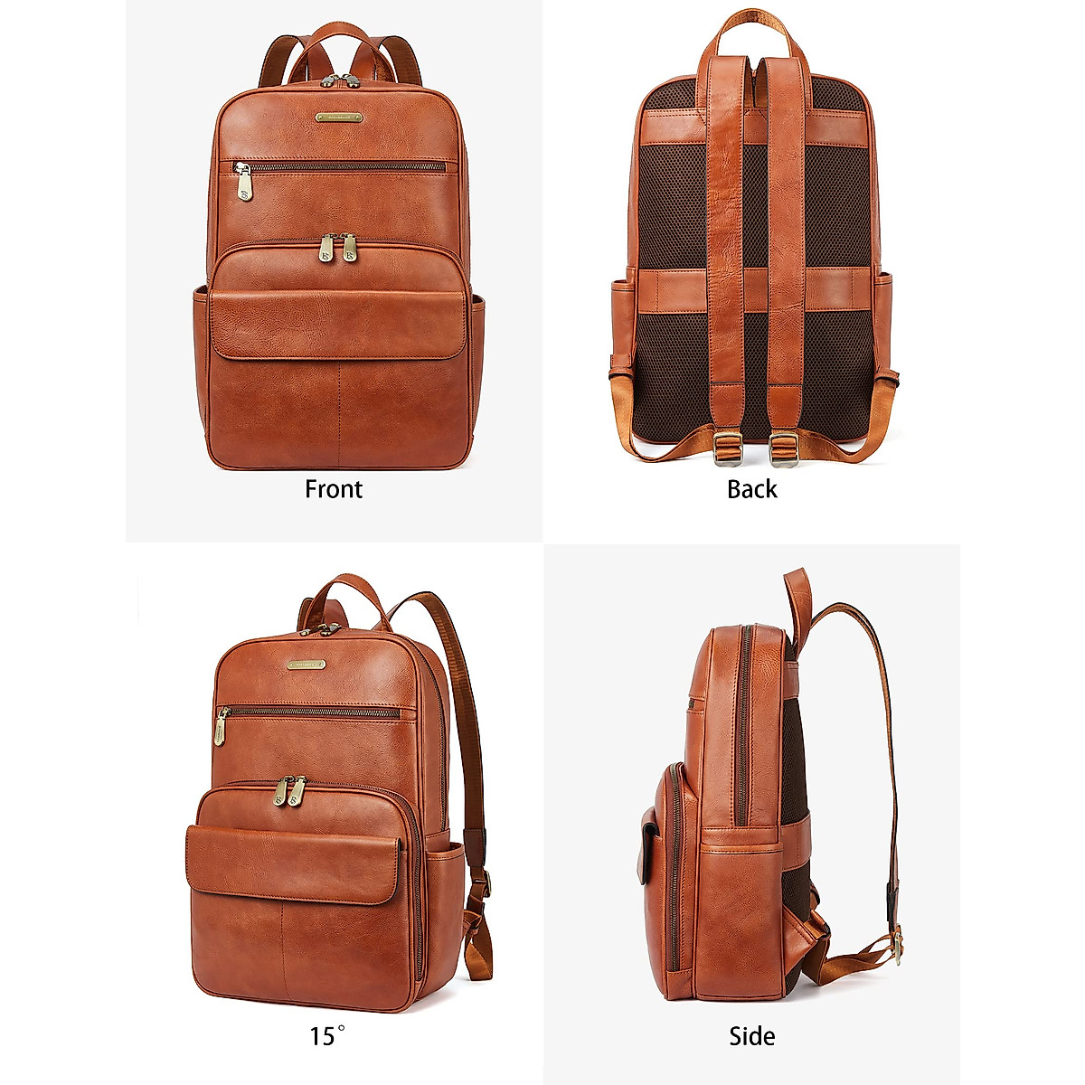 BOSTANTEN Mens Laptop Backpack Genuine Leather 15.6 inch Computer Bag Business Work Travel Daypack Vintage Large Shoulder Bag