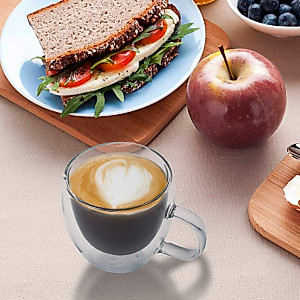 Kitchenexus Glass Espresso cups, Set of 2 6oz Double Wall Thermo Insulated Glass Espresso Shot Cups Set with Handle, Espresso Mug, Coffee Cups for Espresso and Cappuccino, Great Gift for Coffee Lover