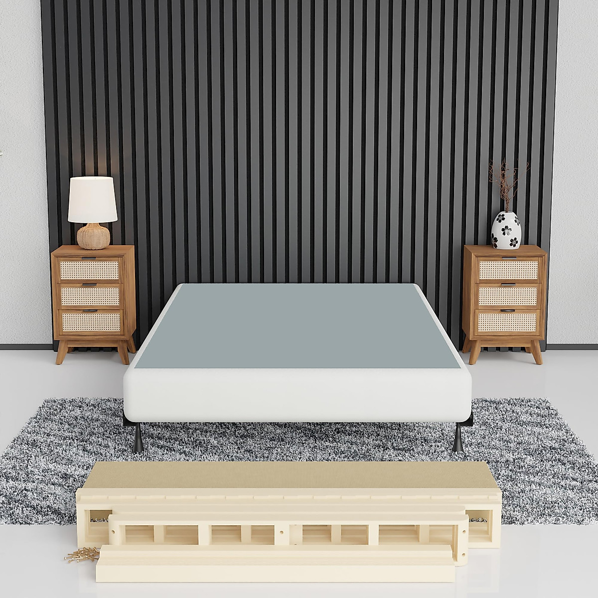 Greaton, 4.5-Inch Sturdy Box Spring for Mattress Support-Durable and Easy to Assemble Natural Wood Foundation for Queen, White