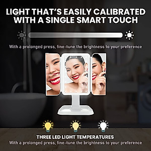 LOVE YOU Studio Makeup Mirror with LED Lights for Makeup Desk - Lighted Makeup Mirror with Magnification - Tri-Fold Personal Light Mirror with Stand