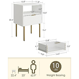 Aienvey Night Stand, Modern Bedside Table with Storage Drawer, Small Side Table with Open Wood Shelf, Bedside Furniture, Nightstand, End Table for Bedroom, Living Room, White