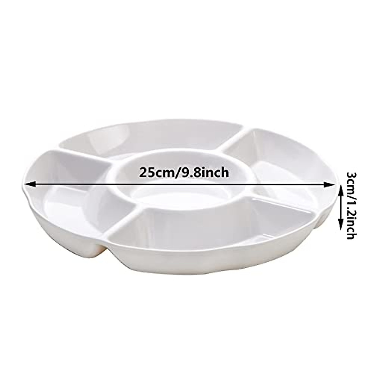 Set of 2Pcs 10 inch Melamine Serving Tray with 5 Compartments, Divided Serving Platter for Appetizer, Snack, Veggie, Fruits (White)