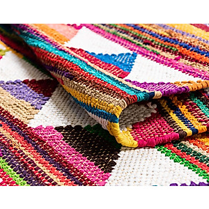 Unique Loom Chindi Trellis Collection Modern, Geometric, Bright Colors, Southwestern Area Rug (9' 0 x 12' 0 Rectangular, Multi/Ivory)