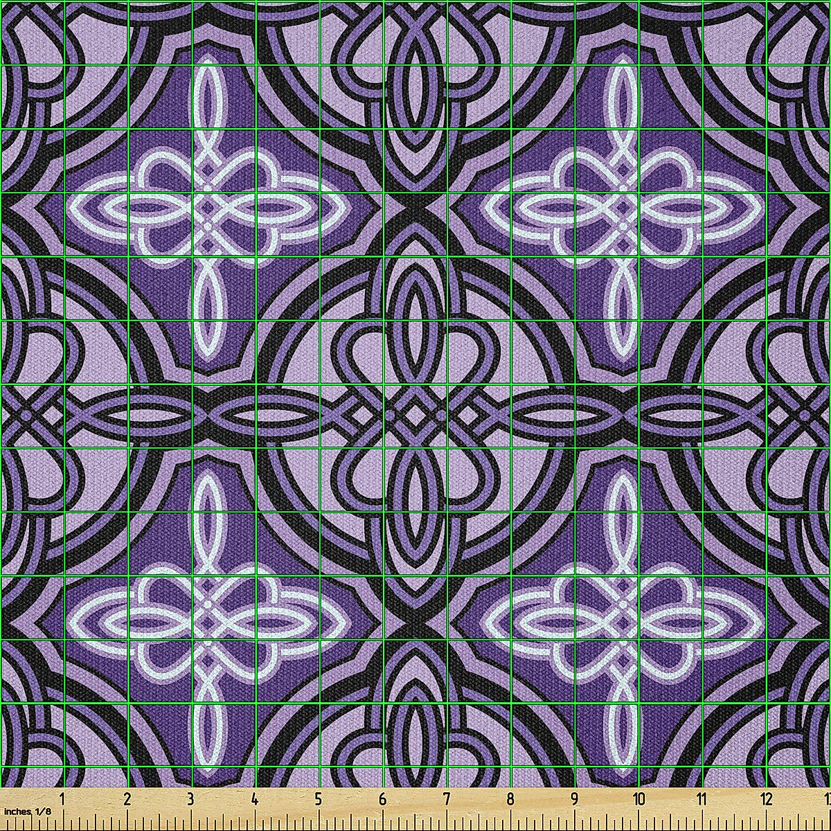 Ambesonne Celtic Fabric by The Yard, Unique Celtic Knot with Swirling and Twisted Line Details Print, Stretch Knit Fabric for Clothing Sewing and Arts Crafts, 3 Yards, Violet Lilac