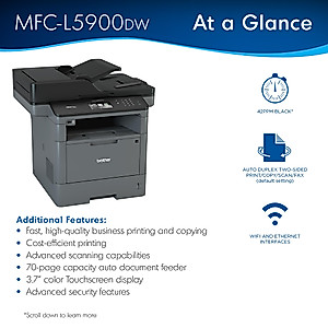 Brother Monochrome Laser Printer, Multifunction Printer, All-in-One Printer, MFC-L5900DW, Wireless Networking, Mobile Printing & Scanning, Duplex Print, Copy & Scan, Amazon Dash Replenishment Ready