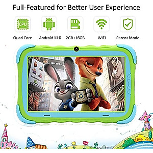 Wainyok Kids Tablet, 7 inch Eye Protection IPS Screen, 2GB 16GB WiFi Tab, Dual Camera, Bluetooth & Kids-Proof Case Android11 Tablet