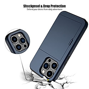 Nvollnoe for iPhone 14 Pro Case with Card Holder Heavy Duty Protective Dual Layer Shockproof Hidden Card Slot Slim Wallet Case for iPhone 14 Pro for Women&Men(Blue)