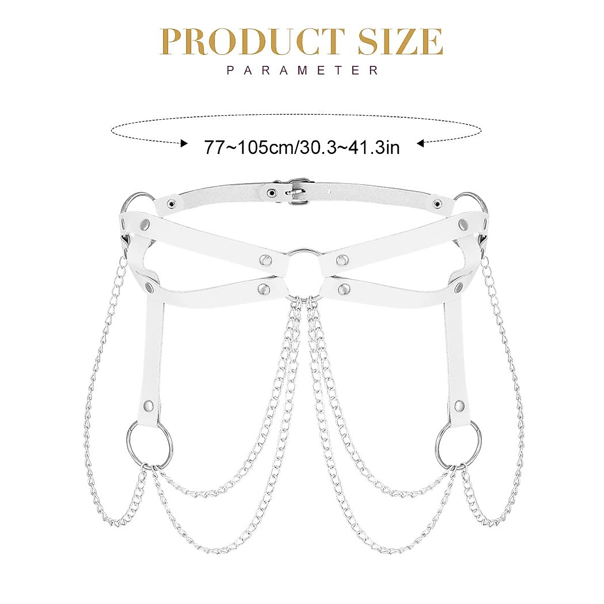 Asooll Punk Leather Waist Chain Layered Body Chain Harness Belly Belt Chain Fashion Party Nightclub Body Accessories Jewelry for Women and Girls (White)