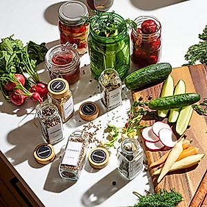 Glass Spice Jars with Label Set, Bamboo Lids & Funnel - Kitchen Airtight Storage Jars with Lids - Spices and Seasonings Sets Organizer, Spice Glass Jar with Lid Food Canister Bottle Sugar Shaker