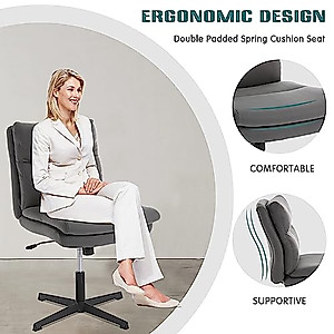 LUCKWIND Armless Home Office Desk Chair No Wheels, Modern Double Padded Ergonomic Vanity Chair, Mid-Back Height Adjustable Cushioned Swivel Task Chairs, Wide Seat (Dark Grey)