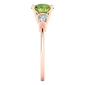 Clara Pucci 2.0 ct Round Baguette Cut 3 stone Solitaire Natural Peridot Engagement Promise Anniversary Bridal Ring 18K Rose Gold 4.75