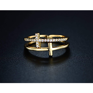 Barzel 18k Gold Plated Cubic Zirconia Double Cross Ring (Gold, 7)