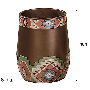 Valley View Wastebasket Multi Warm, Hand-Painted, Made of Resin, Shades of sage, Chocolate, Sand, Russet, and Indigo 10 Inches High