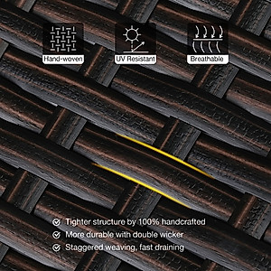 PHI VILLA 6 pcs Patio Dining Set with Umbrella(Navy Blue),1 Square Metal Table, 4 Outdoor All Weather PE Rattan Chairs & 1 10ft 3 Tier Auto-tilt Umbrella (Base Not Included)