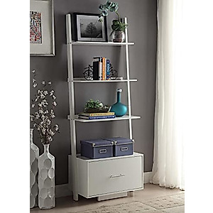 Convenience Concepts American Heritage 4 shelves Ladder Bookcase with File Drawer, White
