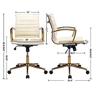 CIMOTA Leather Office Chair Comfortable Mid-Back Gold Office Desk Chair with Wheels and Arms Gold Frame Modern Ergonomic Conference Task Chair Swivel Chair for Teens Adults, PU Beige