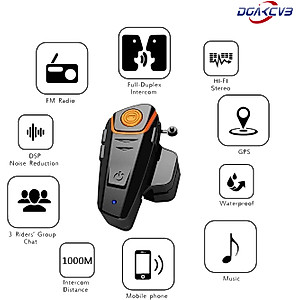 Dgakcvb Motorcycle Helmet Bluetooth Headset, BT-S2 1000m Helmet Bluetooth Intercom Up to 3 Riders Universal Communication System Headphones for Ski/ATV/Dirt Bike/Racing/Climbing(Dual)