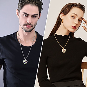 Custom Necklace with Picture Inside Photo Necklace Personalized Memorial Heart Necklaces for Women Bling CZ 18K Gold Plated Fake Gold Pendant Engraved 18'' 22'' Keepsakes Hiphop Jewelry for Lover Mother Gift for Family Couples