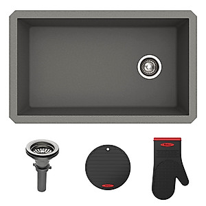 KRAUS Forteza 32-inch Undermount Single Bowl Granite Kitchen Sink in Grey, KGU-55GREY